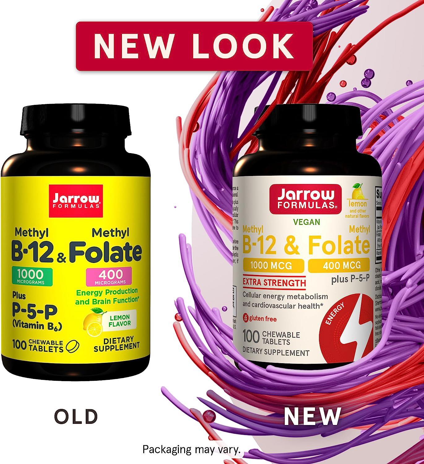 วิตามินบี 12 + โฟเลต Jarrow Formulas, Methyl B-12 + Methyl Folate ...