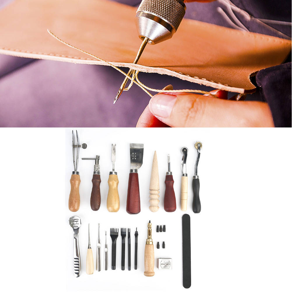 【ราคาถูกคุณภาพดี】19X Leather Craft Hand Tools Kit Stitching Sewing ...
