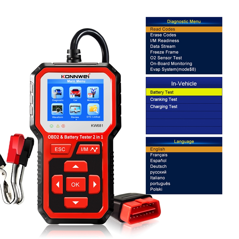 【Ready Stock&COD】KONNWEI KW681 Car Battery Tester OBD2 Scanner Tools 2 ...