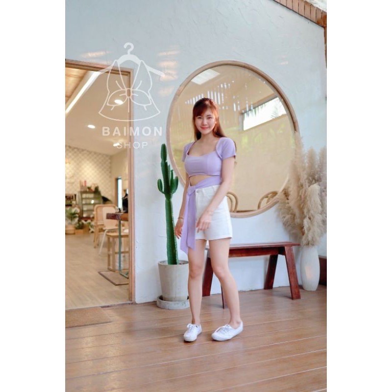 Hanaz Shop????????เสื้อครอป มีสายผูกเอว แขนสั้น - Hanaz shop - ThaiPick