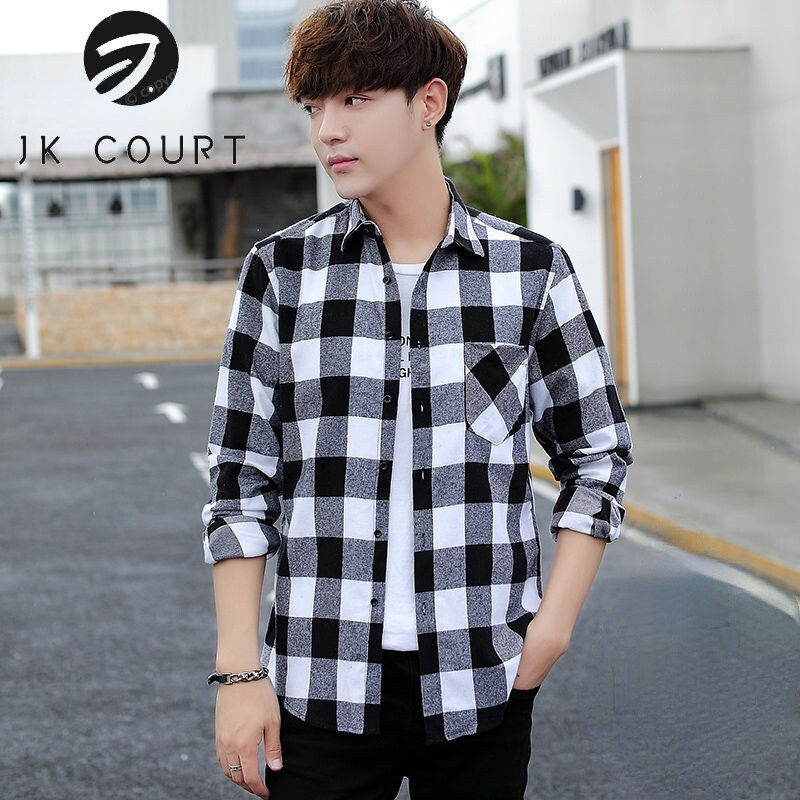 JK Court เสื้อเชิ้ตแขนยาวลายสก๊อตผู้ชาย,เสื้อสไตล์เกาหลีทันสมัยในฤดู ...