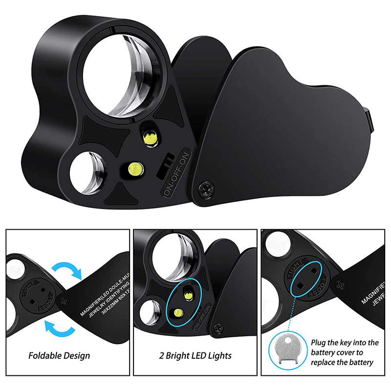 Illuminated Jewelers Loupe 30X 60X Portable Eye Loupe Magnifier Lighted ...