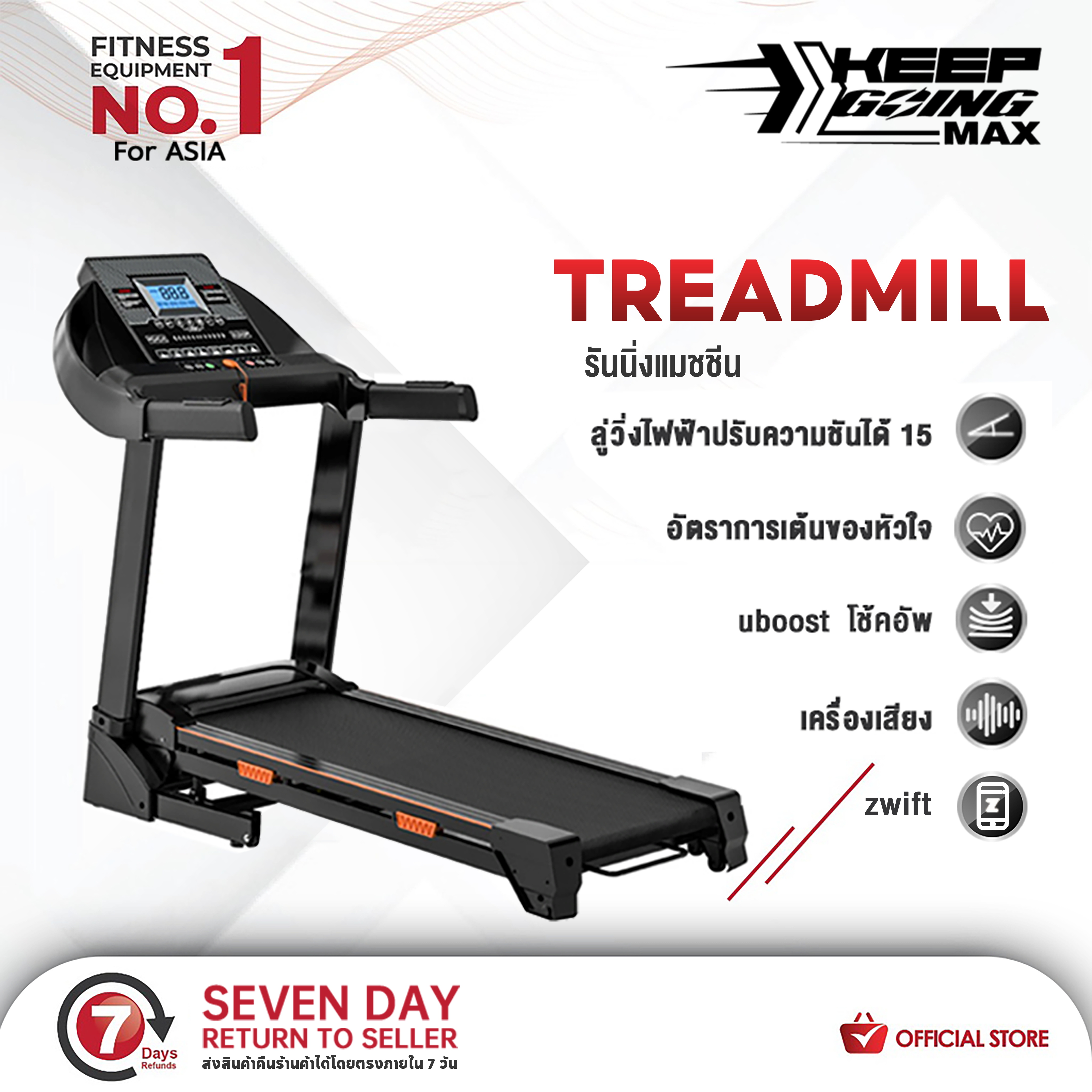 KEEP GOING MAX Treadmill ลู่วิ่งไฟฟ้า ลู่วิ่งไฟฟ้าปรับความชันได้ 15 ...