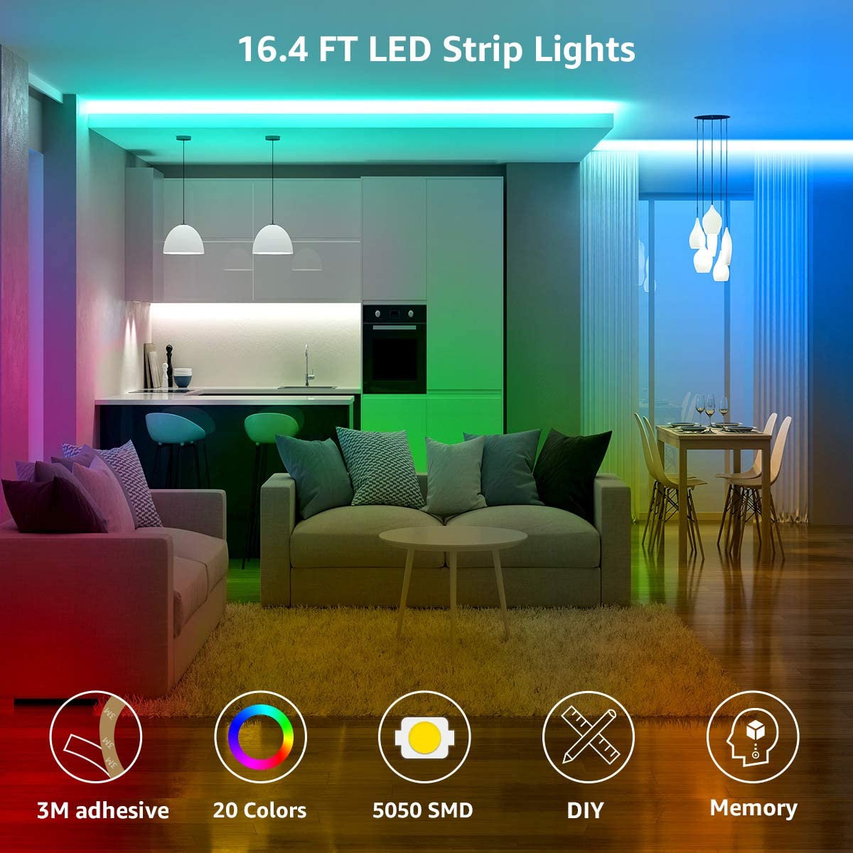 RGB Led Lights for Room Bedroom Decoration Smart Led Strip 12V 5050 ...