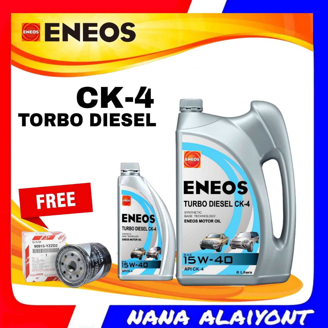ENEOS ดีเซล TURBO DIESEL CK-4 15W-40 ขนาด 6+1ลิตร แถมกรองเครื่อง วีโก้ แท้ 1 ลูก น้ำมันเครื่อง ...