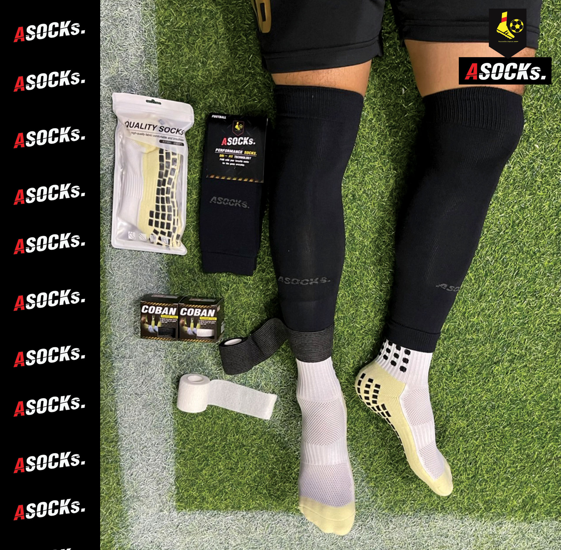 Set ฉบับสไตล์นักฟุตบอลอาชีพ ถุงเท้าตัดข้อสำเร็จรูป ถุงเท้ากันลื่น Quality socks COBAN Football ...