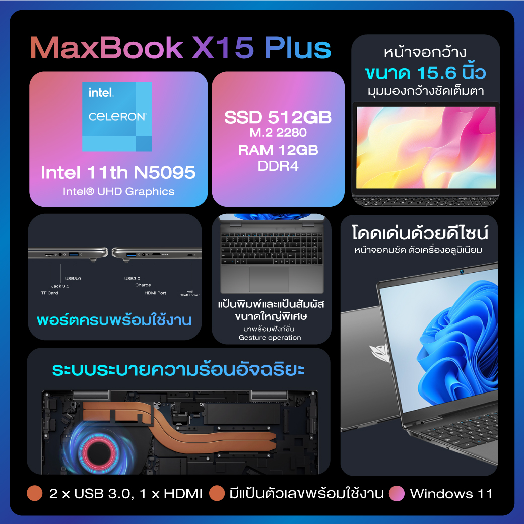 (NEW 2023) BMAX X15 Plus โน๊ตบุ๊ค หน้าจอ15.6 นิ้ว ความละเอียด1920x1080 ...