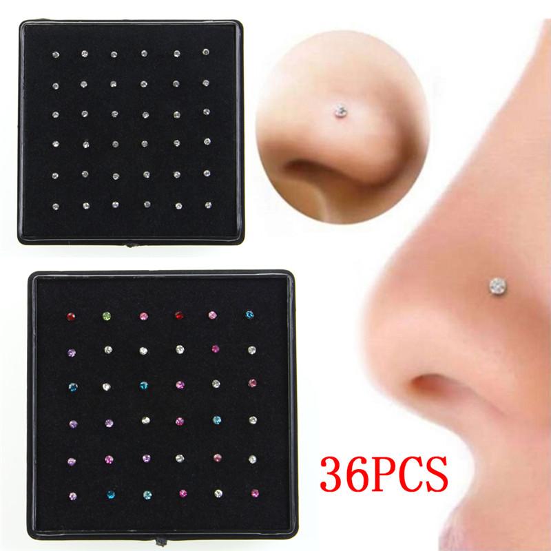 36X Crystal Rhinestone Nose Ring Bone Stud Stainless Steel Body ...