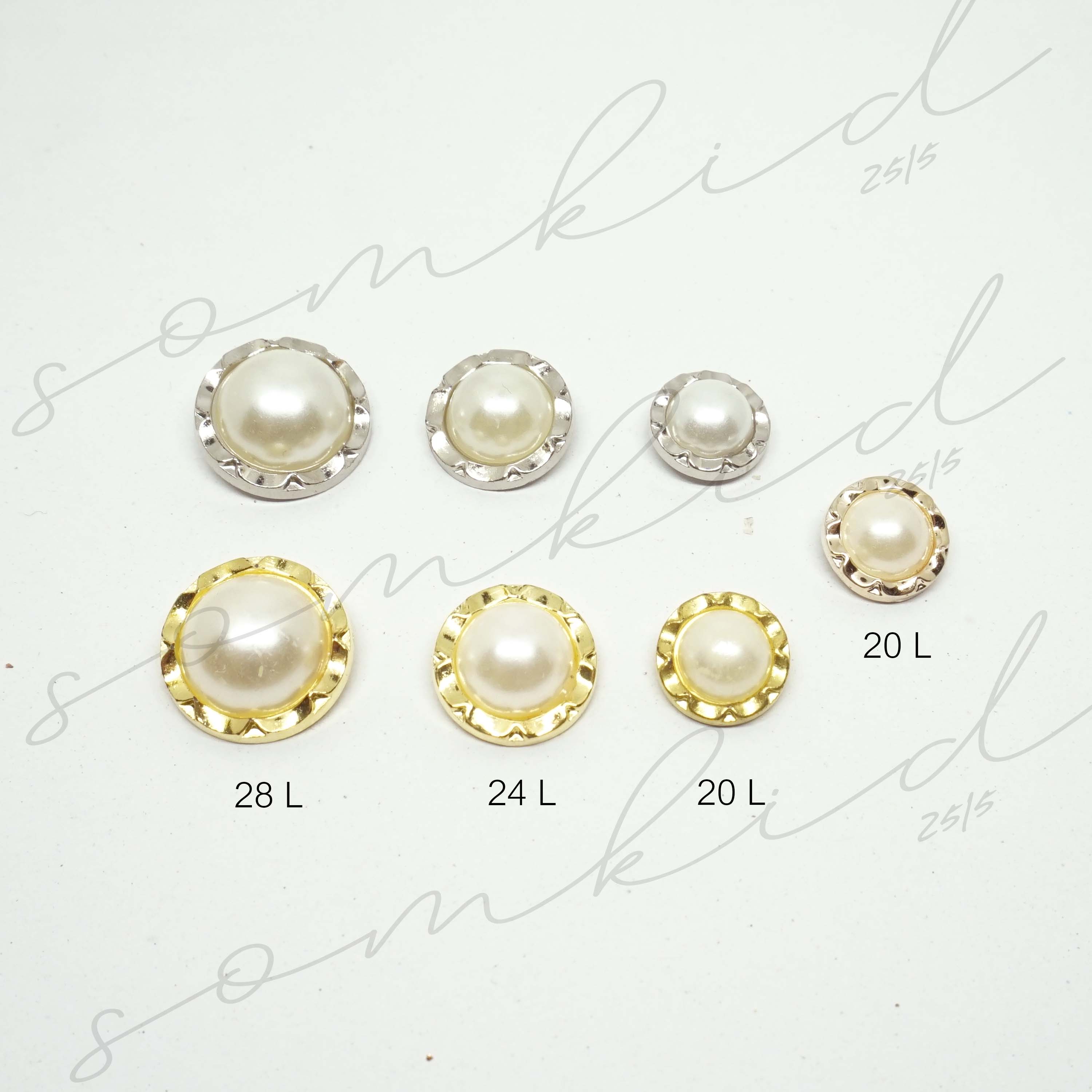 somkid กระดุมมุกขอบหยัก ขาสอย เนื้อพลาสติกชุบ สีทอง size 13mm(20L) 15mm(24L) 17mm(28L) 20mm(32L ...