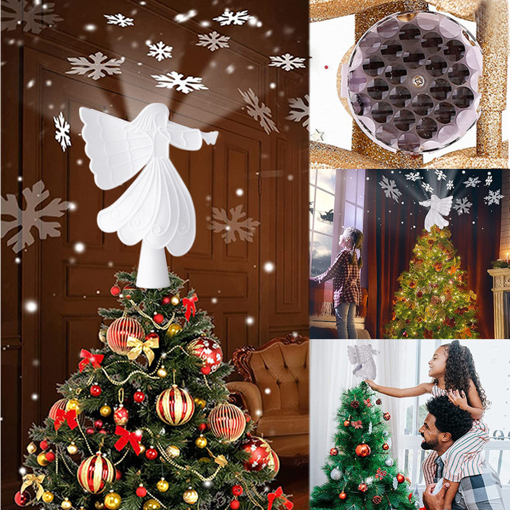 LED projection lamp angel tree top star 3D rotating snowstorm angel ...