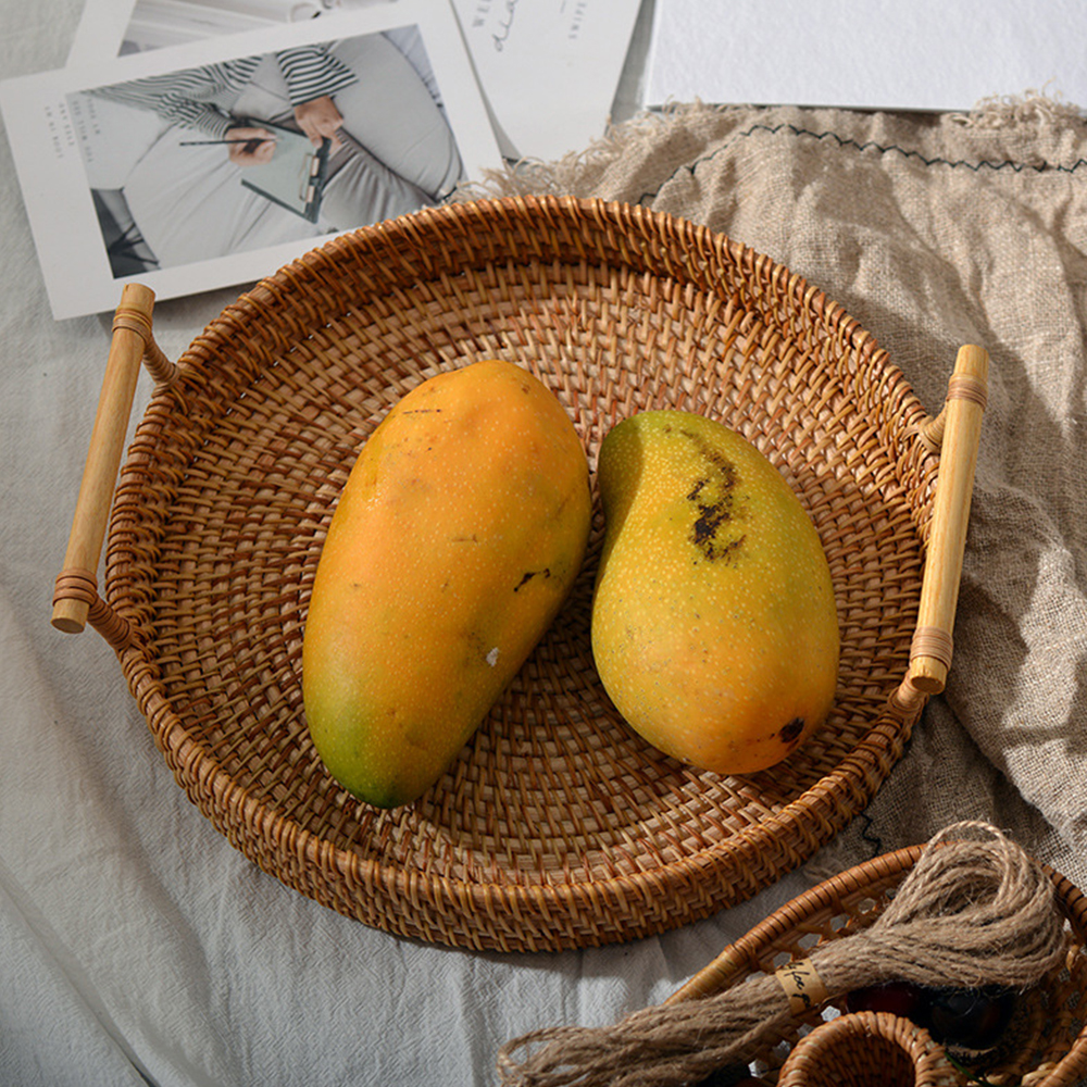 Practical Rattan Handwoven Round High Wall Severing Tray Food Storage ...