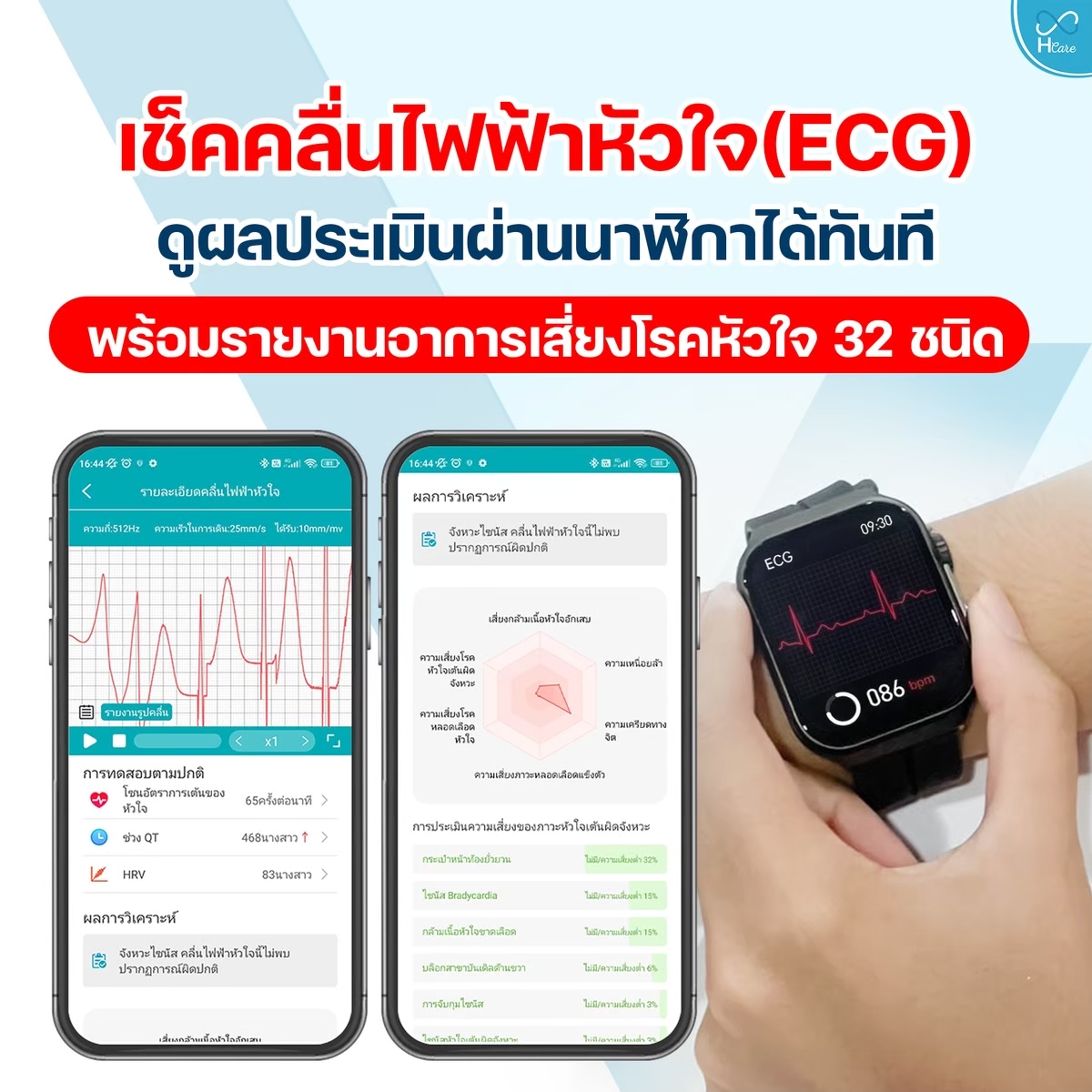 สินค้าใหม่ Hcare WOW 2 AI Smartwatch นาฬิกาสมาร์ทวอทช์เพื่อสุขภาพ-วัดความเครียด-คลื่นไฟฟ้าหัวใจ ...
