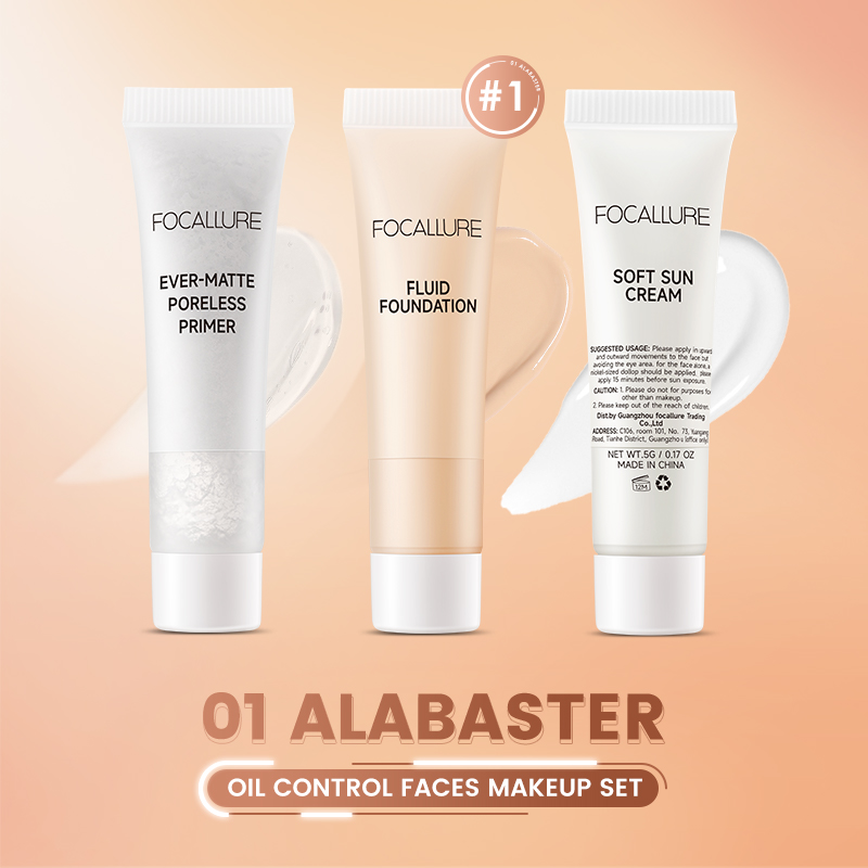 FOCALLURE Face Makeup 3pcs Set Travel Size Foundation Sunscreen Sun ...