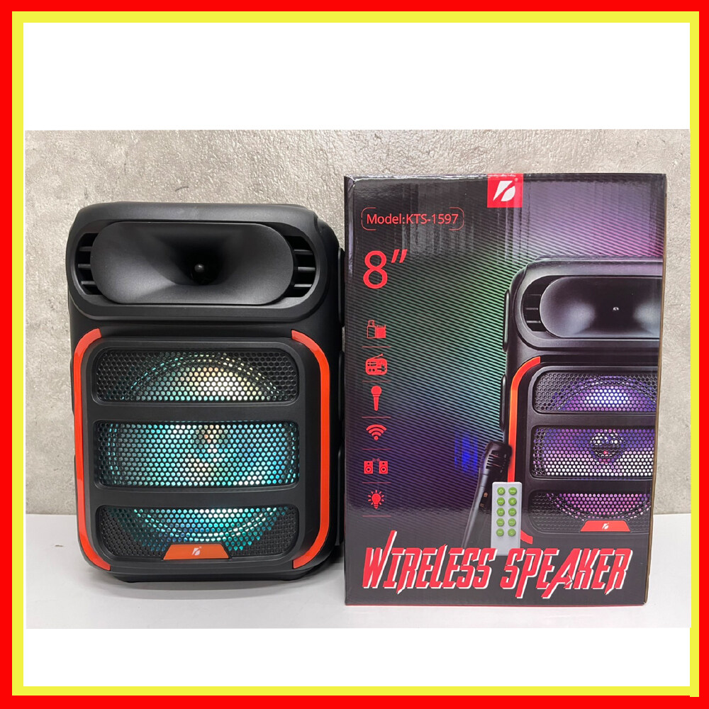 *สินค้าพร้อมส่ง*ลำโพงเบสหนัก ดอก8นิ้ว รุ่น KTS-1597 ปรับไมค์ ปรับเบสได้ แถมไมค์ สายชาร์จ รีโมท ...