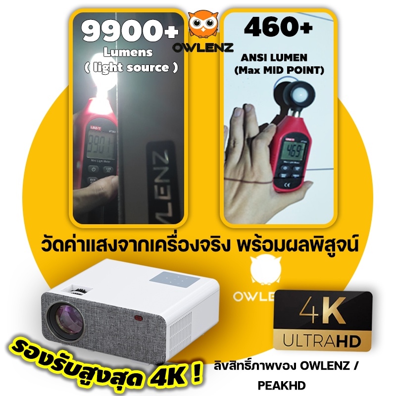 NEWOCT22 ลด 10 โปรเจคเตอร์ OWLENZ SD500S 4K PROJECTOR ลำโพงในตัว แสง 9000lumens และ Android 9.0 ...