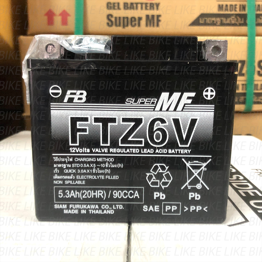 ลอตใหม่ล่าสุด FB FTZ6V (12V 5.3Ah) แบตเตอรี่มอเตอร์ไซค์ แบตเตอรี่แห้ง ...