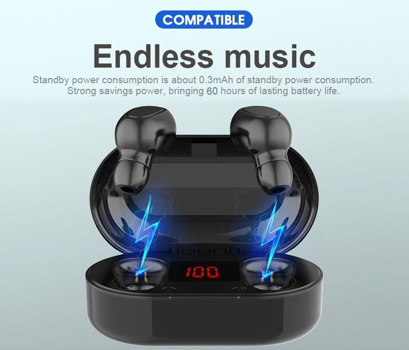 หูฟังไร้สายบลูทูธ V5.0 ชุดหูฟัง TWS แบตเตอรี่จอแสดงผลแอลอีดี อุปกรณ์ ...