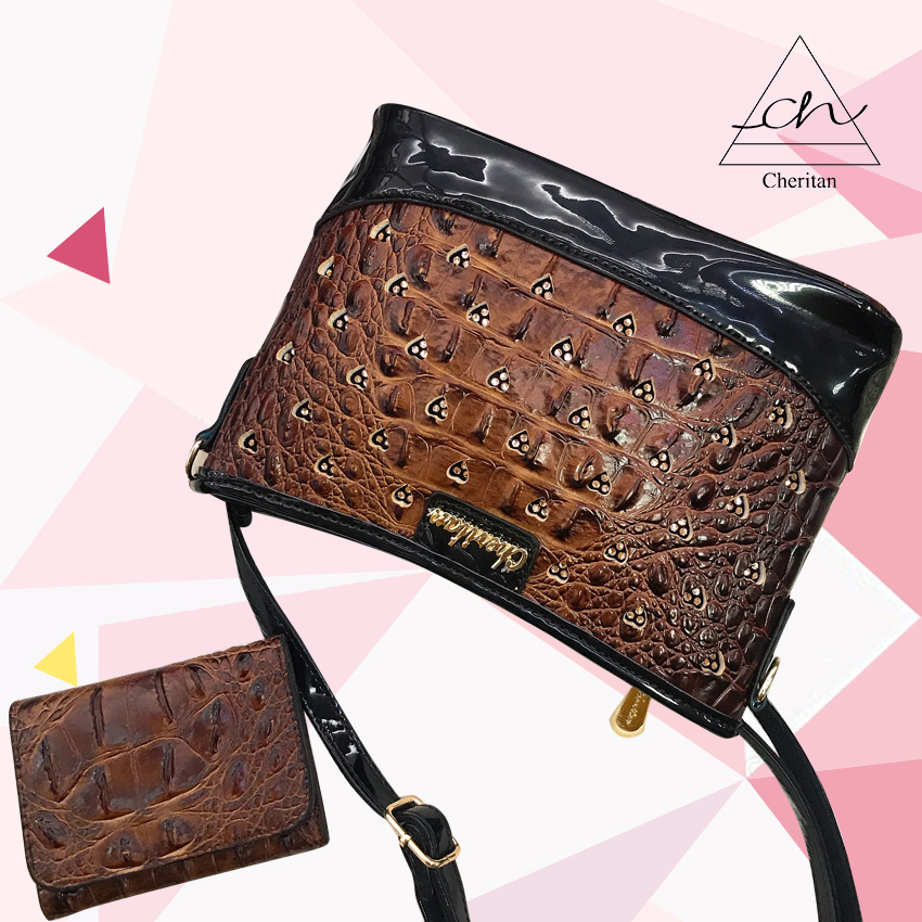 Cheritan กระเป๋าเซต3ใบ จระเข้ รุ่นA5-1-78 กระเป๋าแม่ลูก ฉลุติดคริสตัล ...
