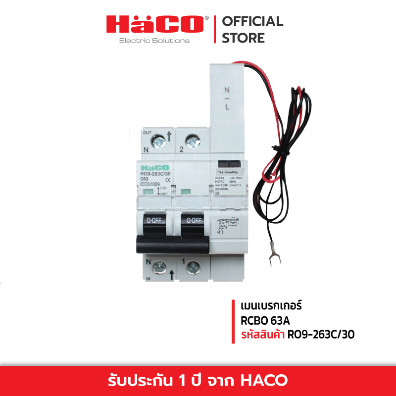 HACO พร้อมส่ง เมนเบรกเกอร์ RCBO 63A RO9-263C30 - HacoElectric - ThaiPick