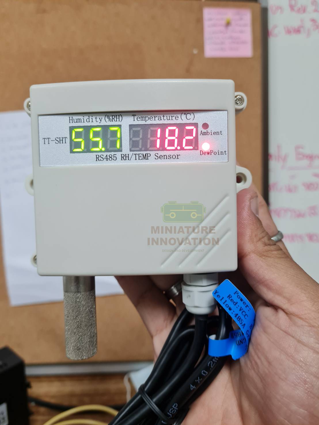 Temperature and Humidity transmitter RS485 output Modbus RTU with display (หัวเซ็นเซอร์เป็นโลหะ ...