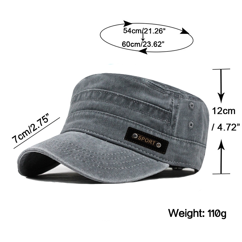 Casual Washed Cotton Flat Top Hat Adjustable Fisher Military Caps Men ...