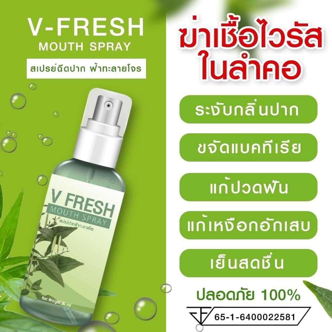 V-FRESH สเปรย์พ่นคอสมุนไพรฟ้าทะลายโจร เย็นสดชื่น ปลอดภัย 100% 1 ขวด ...