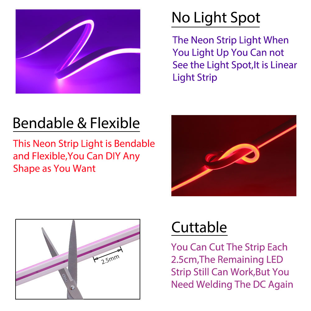 12V Neon LED Strip SMD 2835 120LEDsM Flexible Rope Tube Waterproof 1M ...