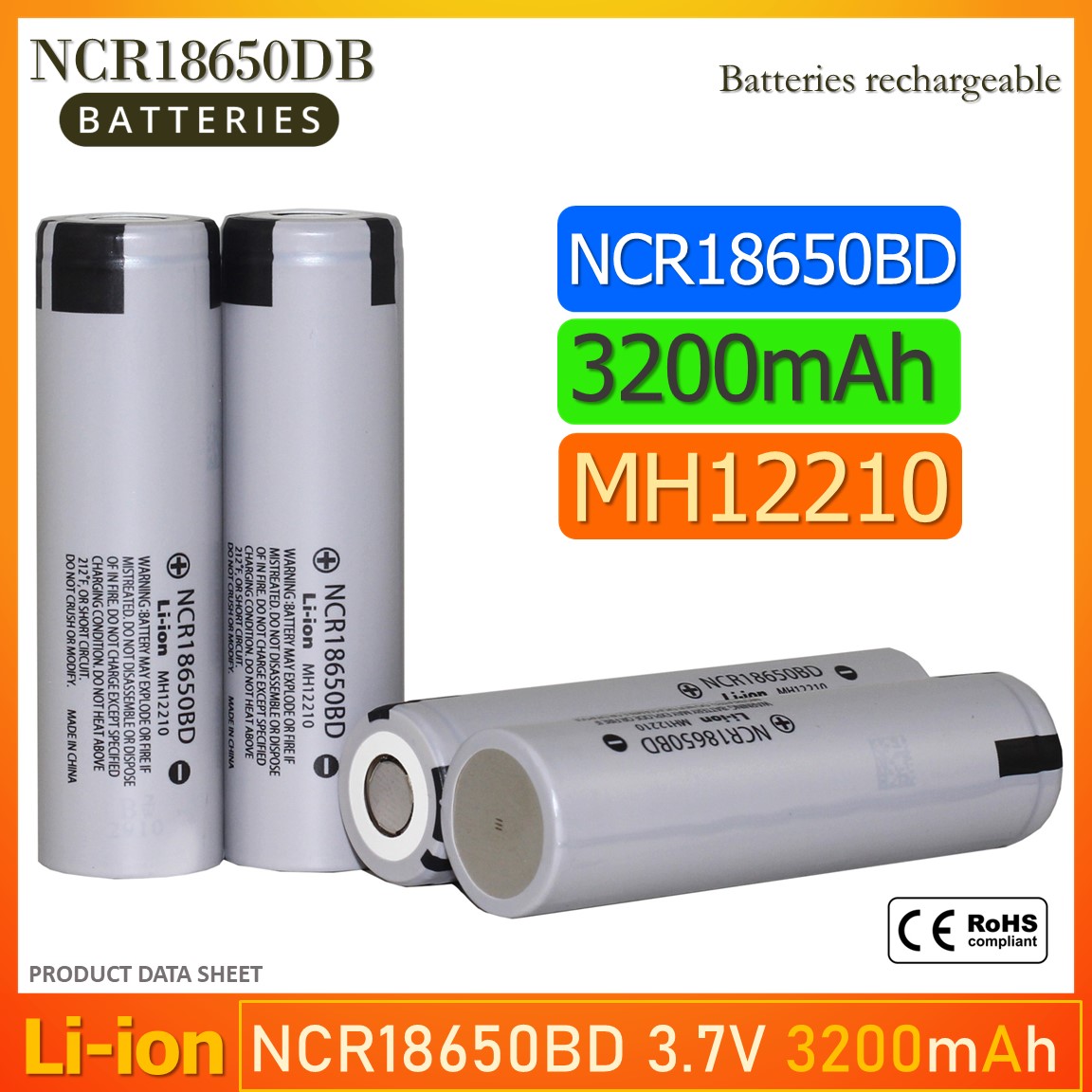 ถ่านชาร์จ NCR18650BD 3.7v 3200mAh Li-ion MH12210 หัวแบน สีเทา | Lazada ...