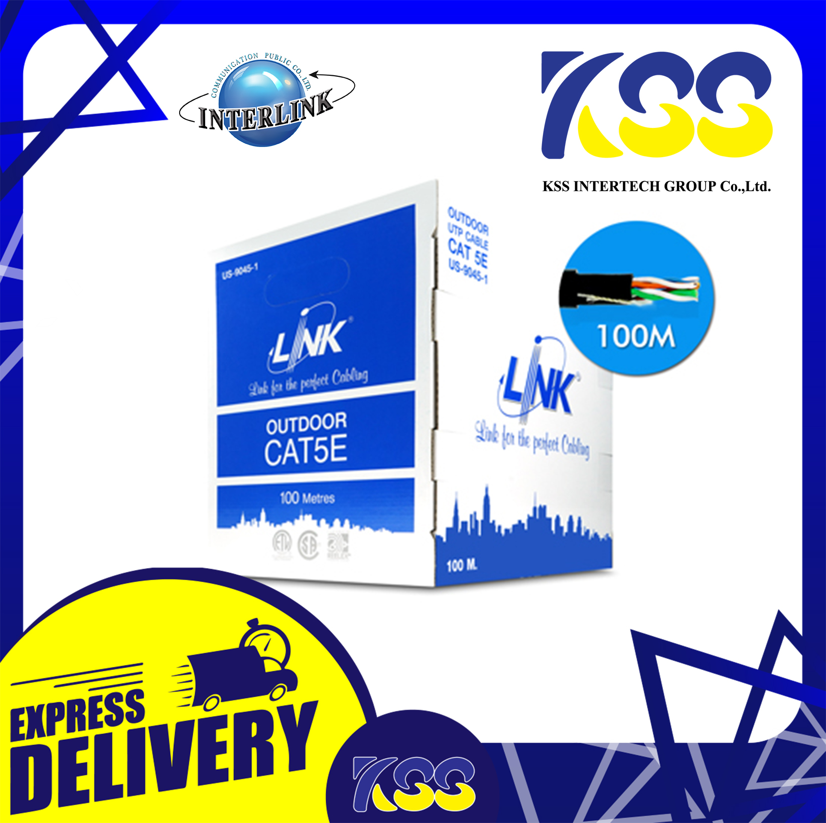 สายแลน LINK US-9045-1 (100เมตรกล่อง) CAT5E Outdoor 100M UTP PE Cable (Double Jacket) Bandwidth ...