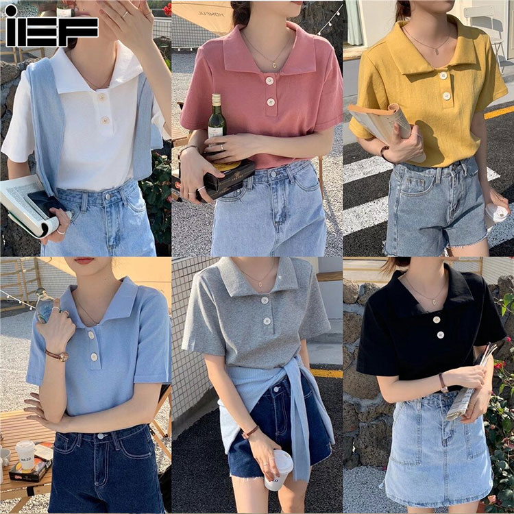 IEF 2023ฤดูร้อนใหม่สไตล์เกาหลีสีทึบโปโลคอปกแขนสั้นเสื้อยืดสบายๆลดอายุทุกการแข่งขันด้านบนสำหรับ ...