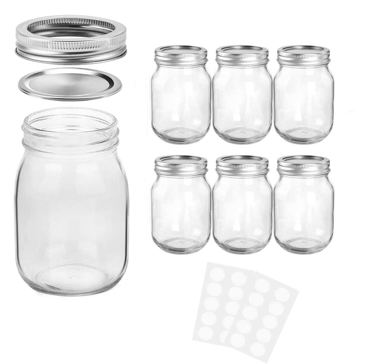 ขวดโหลแก้ว พร้อมฝาขนาด 480ml(6ใบชุด) การเก็บรักษาอาหาร โหลแก้ว กระปุกใส่แยม โหลใส่น้ำผึ้ง - XEX ...