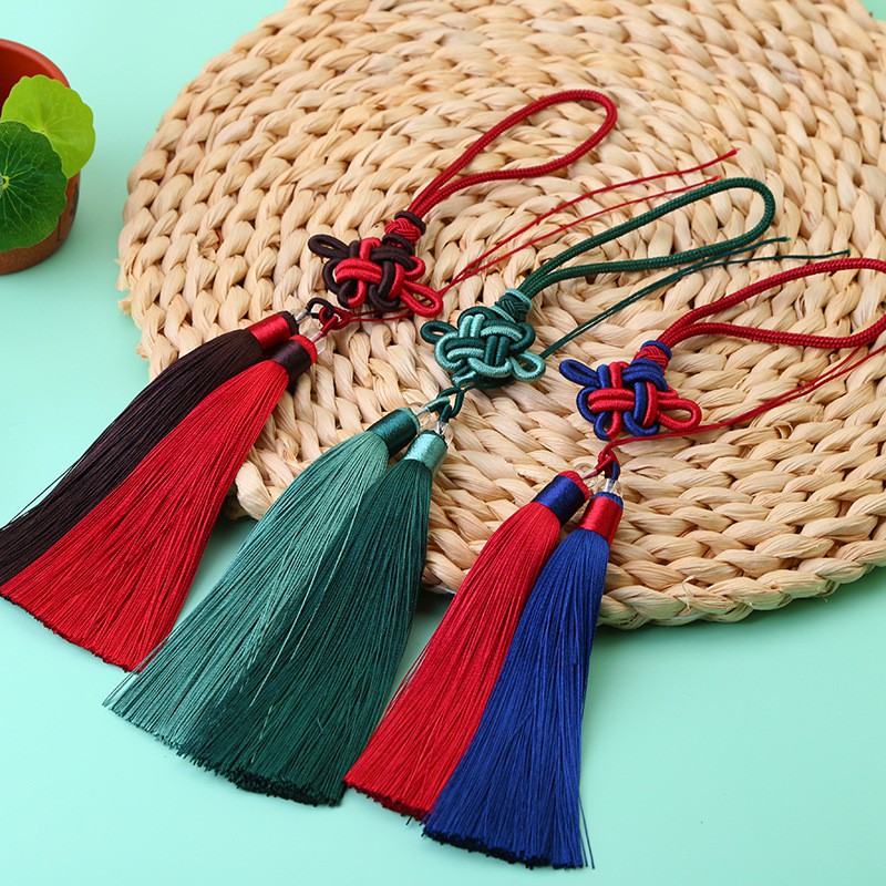 1 set Chinese Knot + Double Color Tassels 14cm Silk Brush Tassels Key ...