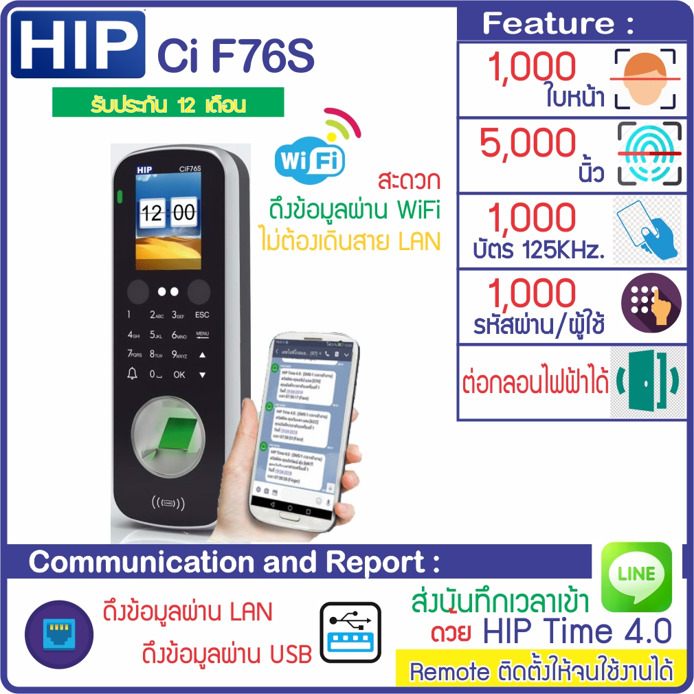 HIP CiF76S-WiFi Time Attendance and Access Control System | Lazada.co.th