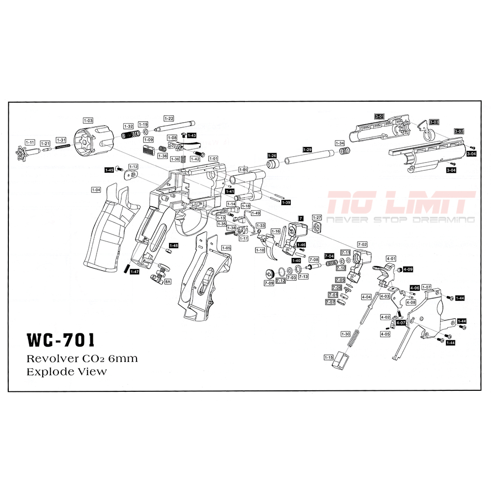 บอดี้ ฝั่งขวา สำหรับ ปืนลูกโม่บีบีกันอัดแก๊ส WinGun 701 702 703 708 ...