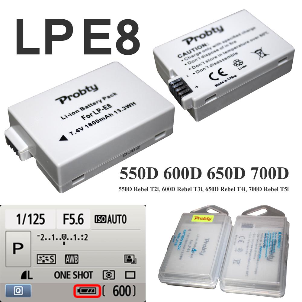 แบตเตอรี่กล้อง Probty for Canon LP E8 Li-ion Battery LP-E8 LPE8 1800mAh ...