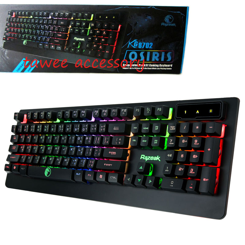 Razeak RK-8702 คีบอร์ดเกมมิ่ง ไฟ9โหมด Gaming Keyboard แท้ประกันศูนย์1ปี ...