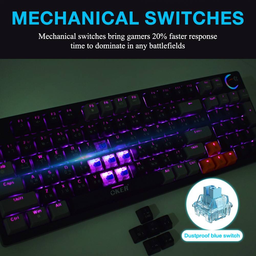 คีย์บอร์ดไร้สาย Oker K69 60 K500 TRI-Mode WiredWirelessBluetooth Mechanical Switch คีย์บอร์ดเกม ...