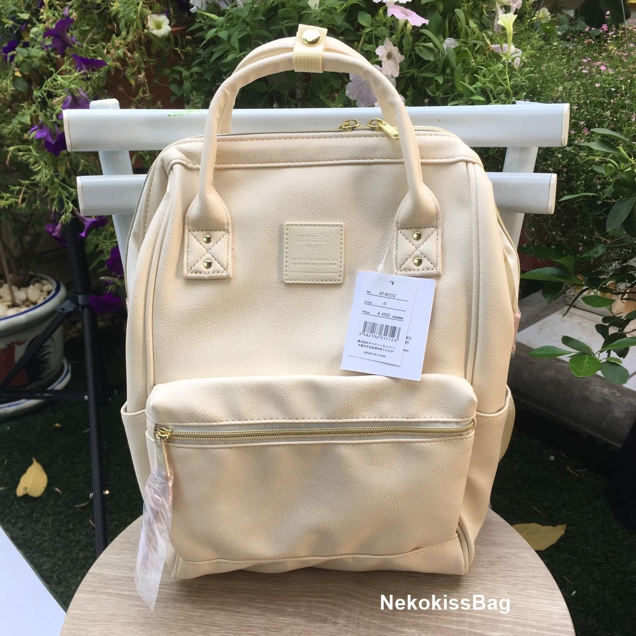 Nekokissbag Anelloแท้100 PU leather backpack Ivory color รุ่นดั้งเดิม ...
