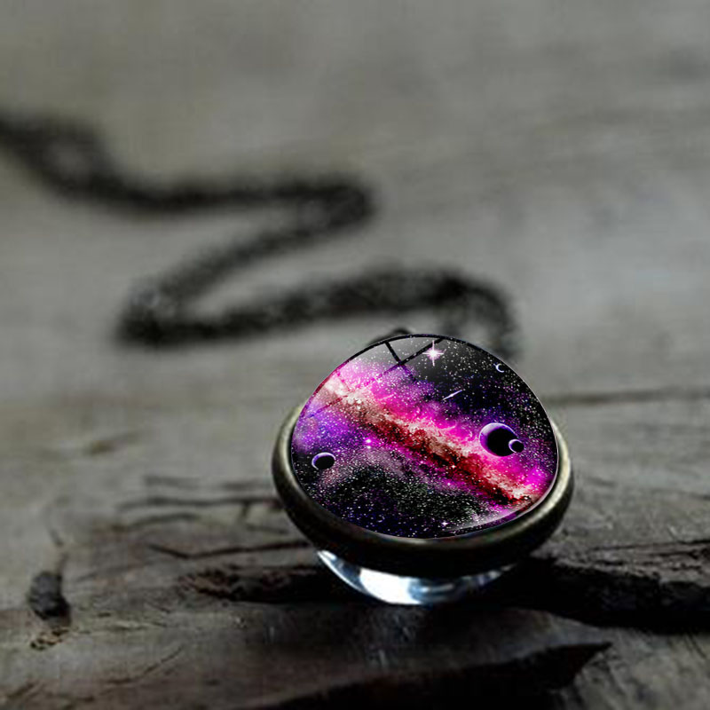 Solar System Planet Necklace Double Side Glass Ball Pendant Galaxy ...