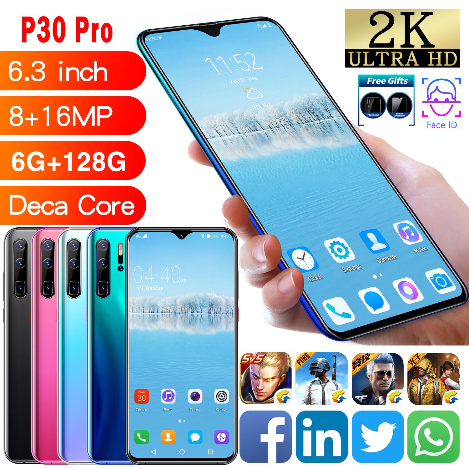 โทรศัพท์มือถือ P30 pro 6GB RAM + 128GB ROM Android 9.1 Face Recognition Smartphone 6.3 นิ้ว HD ...