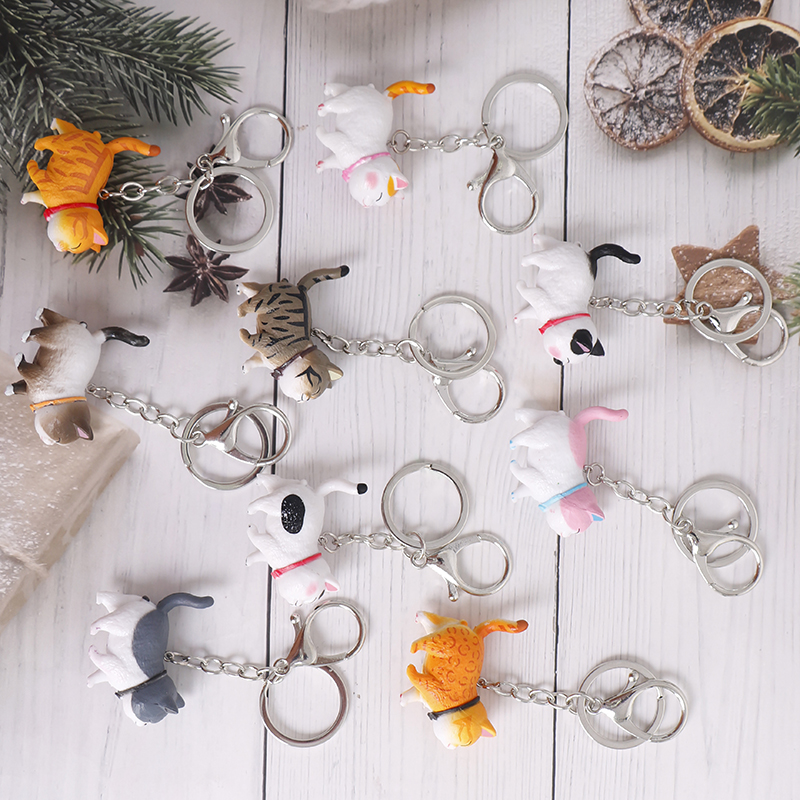 [Up Top] Cute Cartoon Cat Pendant Key Rings Kitten Cat Key Chain Shake ...