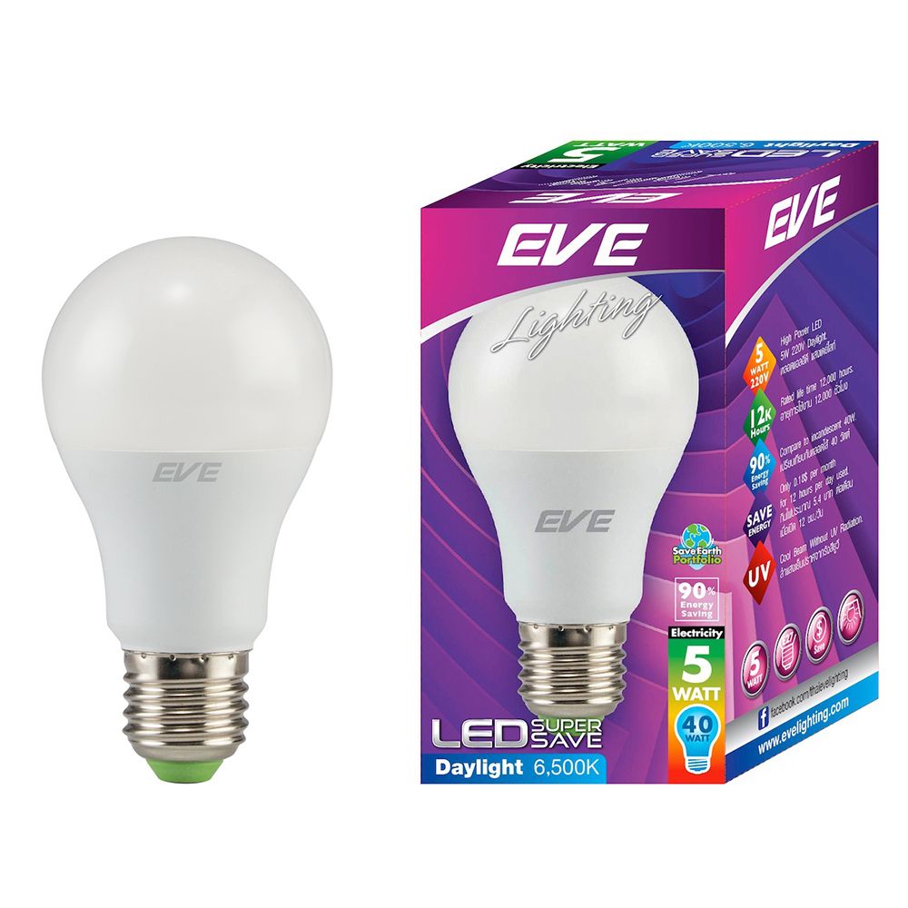 หลอด LED EVE A60 SUPER SAVE 5 วัตต์ DAYLIGHT E27 - Mr. Super - ThaiPick