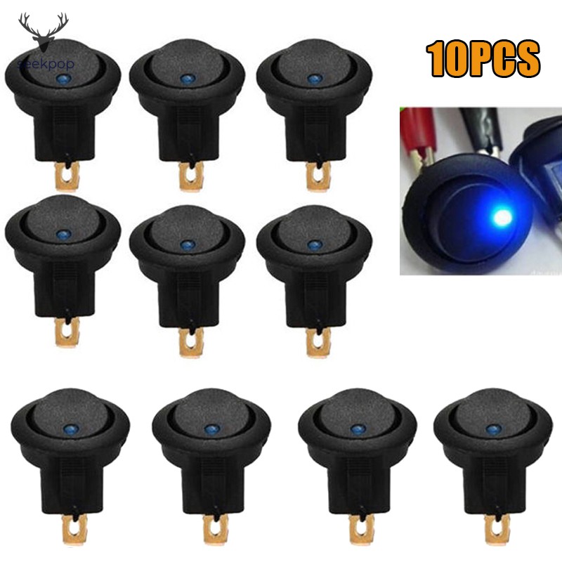 sp 10Pcs 12V Car Round Rocker Dot Boat Switch Blue LED Light Toggle ON ...