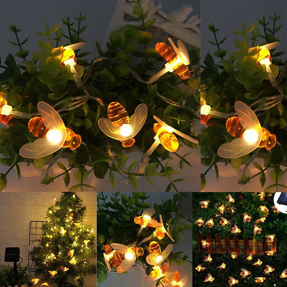 Solar Power Honey Bee LED Fairy String Waterproof Outdoor Lights Solar ...