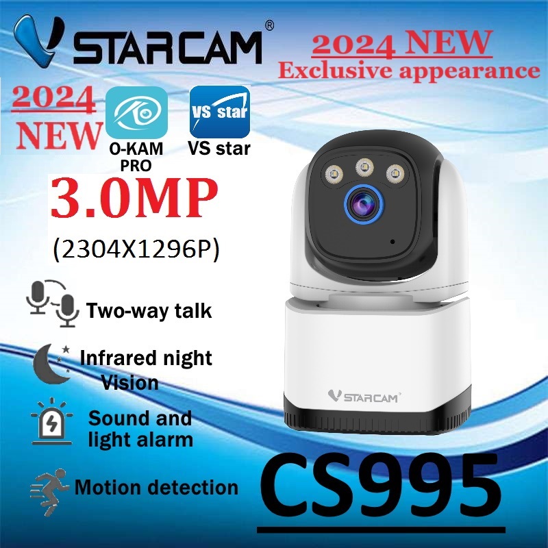 Vstarcam CS995 (ใหม่ล่าสุด 2024) 3.0MP กล้องวงจรปิดไร้สาย indoor กล้อง PT เลนส์คู่แบบ Full HD ...