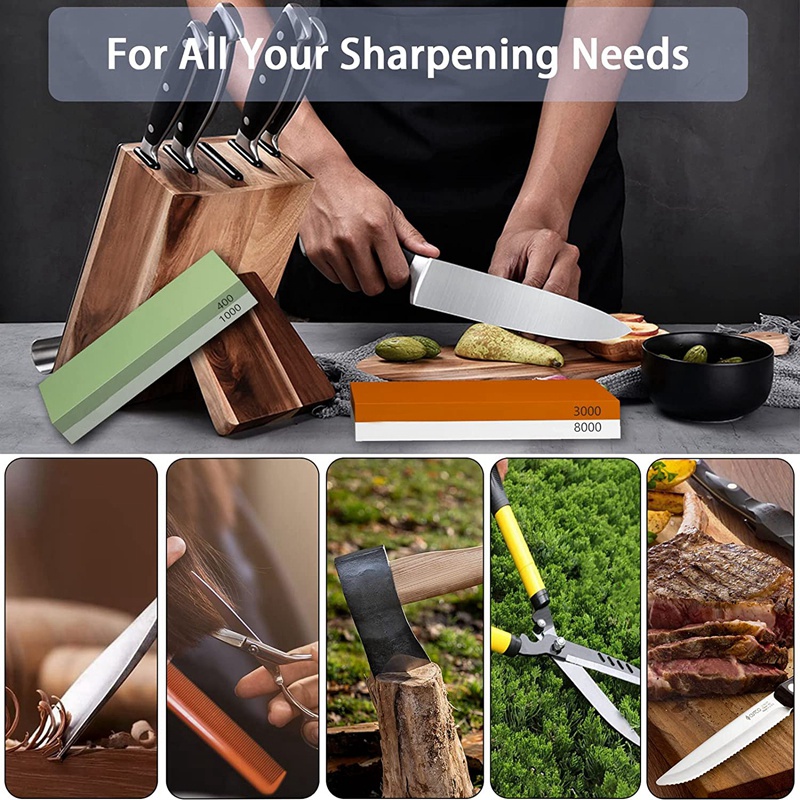 Knife Sharpening Stone Kit 4 Side Whetstone Sharpener, Preium 400/1000 ...