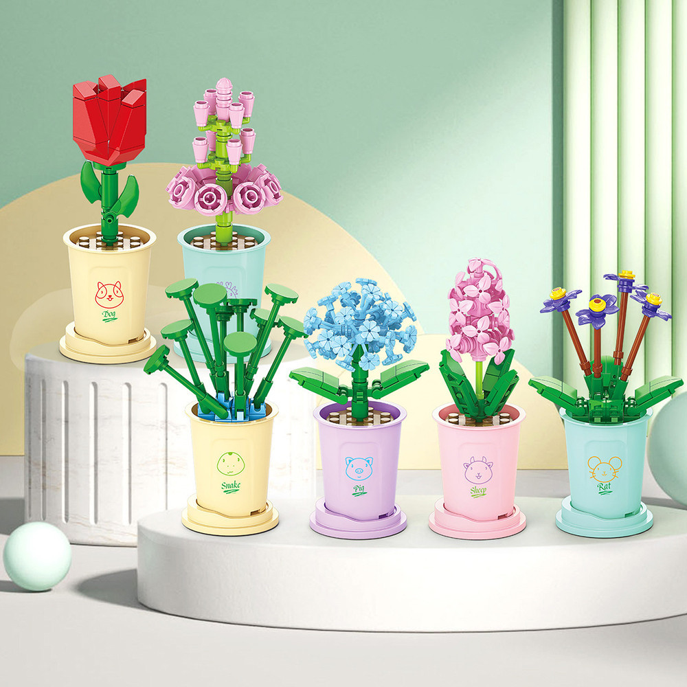 Funny Mini Building Blocks Assembled Small Particles Toy DIY Flower Pot ...