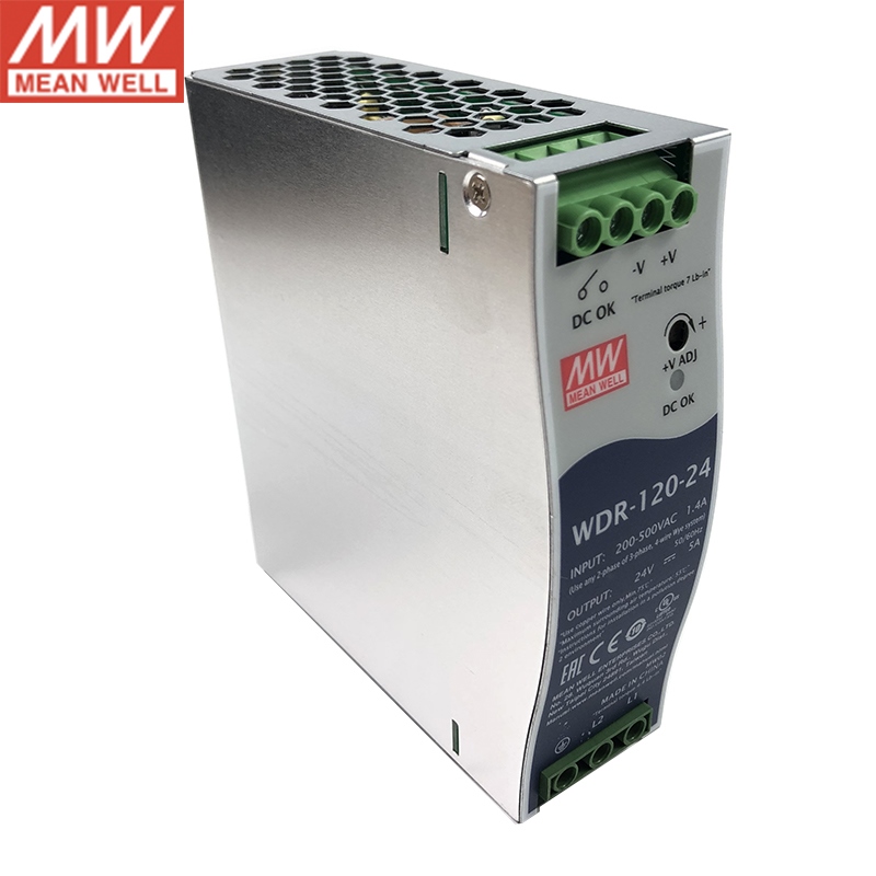 MEAN WELL WDR-120-24 120W 24V Ultra Wide Input Industrial DIN Rail Power Supply 180-550V AC to ...