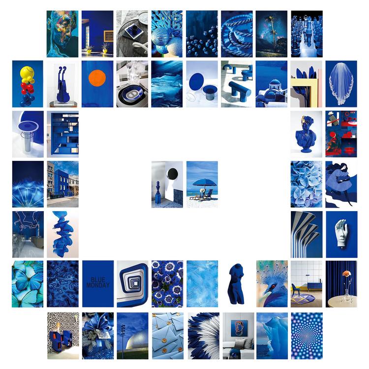 50 Pcs Blue Wall Collage Kit Vintage Style Blue Postcard Poster for ...