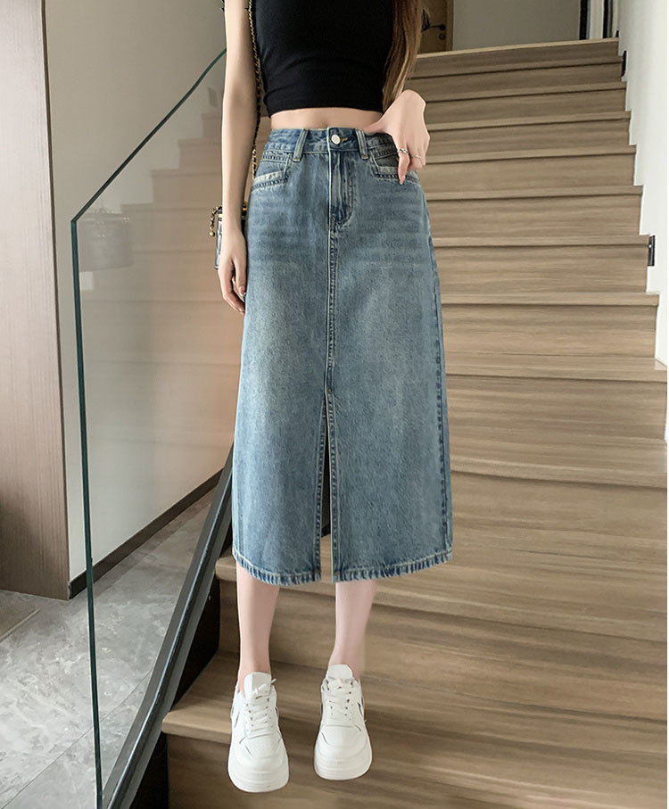 beautified กระโปรงยีนส์ กระโปรงผู้หญิง ผ่าหน้า | Lazada.co.th